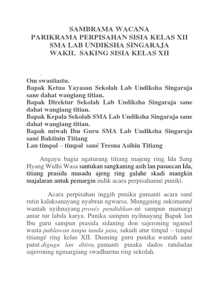 Perpisahan Siswa Kelas XII SMA Lab Undiksha | PDF
