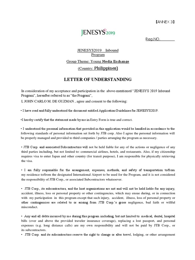 JENESYS 2019 Letter of Understanding | PDF | Government Information ...