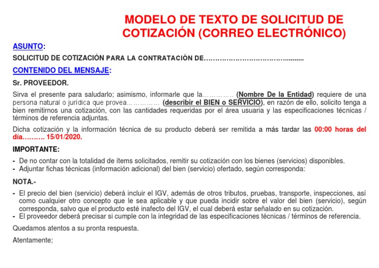Modelo de Texto de Solicitud de Cotización | PDF