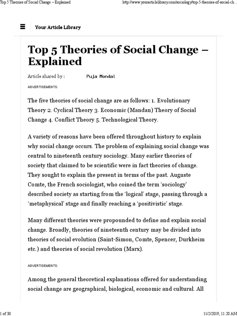 Social Change Theory | PDF | Dialectic | Sociology