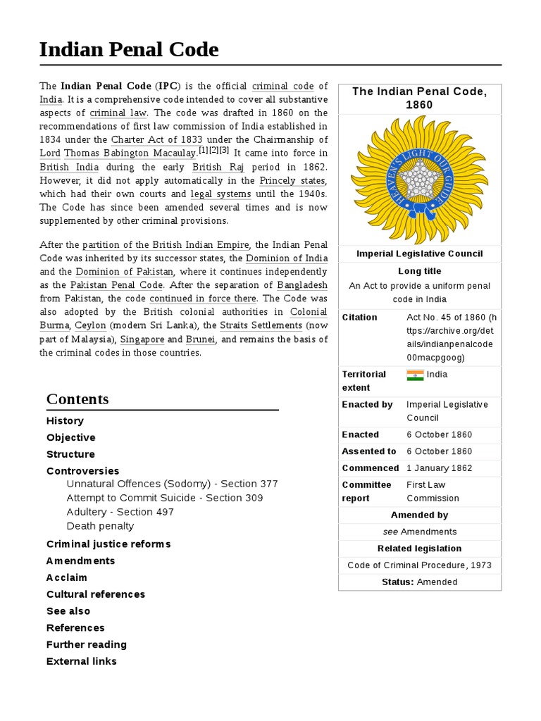 Indian Penal Code PDF | PDF | Criminal Law | Government