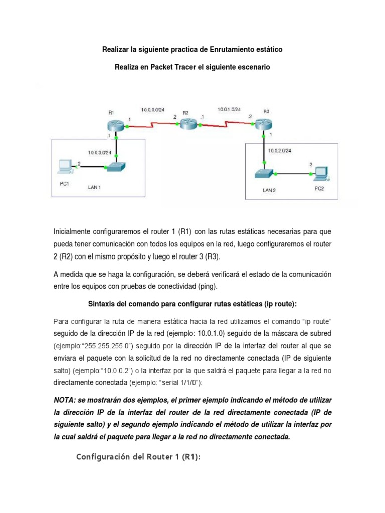 Practica de Enrutamiento Estático | PDF | Dirección IP | Enrutador (Computación)