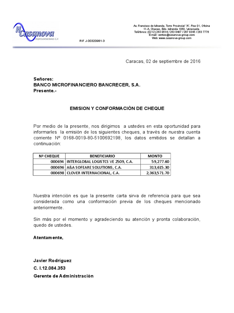Formato Anulacion y Emision de Cheque | PDF
