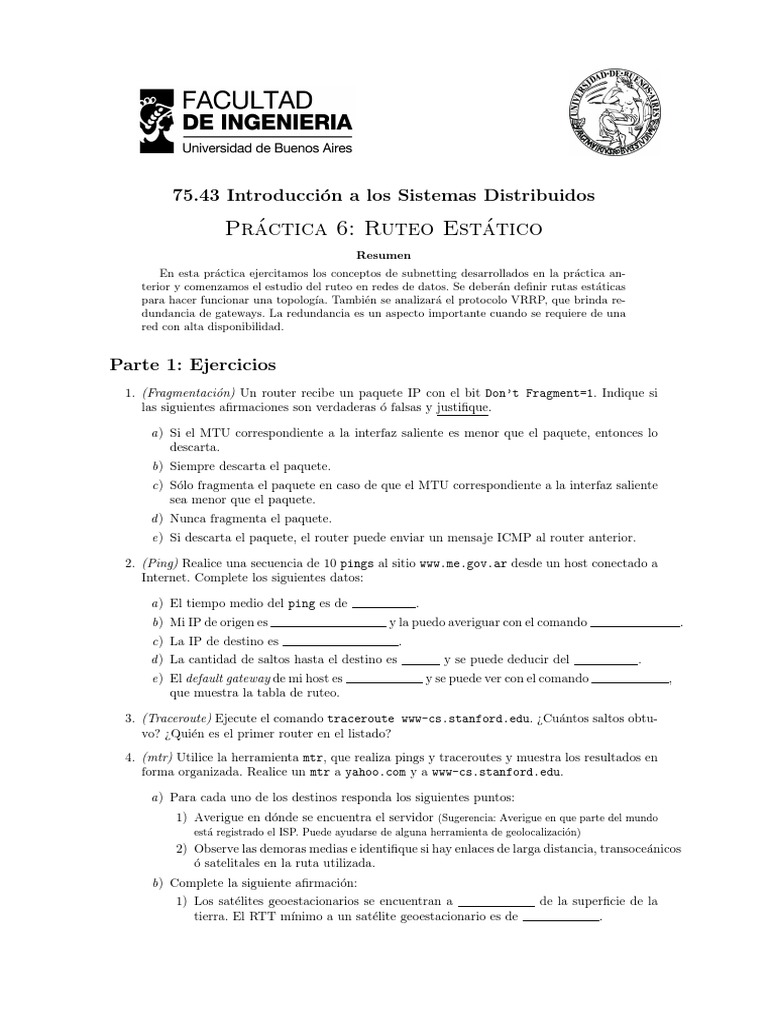 Practica Ruteo Estatico | PDF | Enrutador (Computación) | Enrutamiento