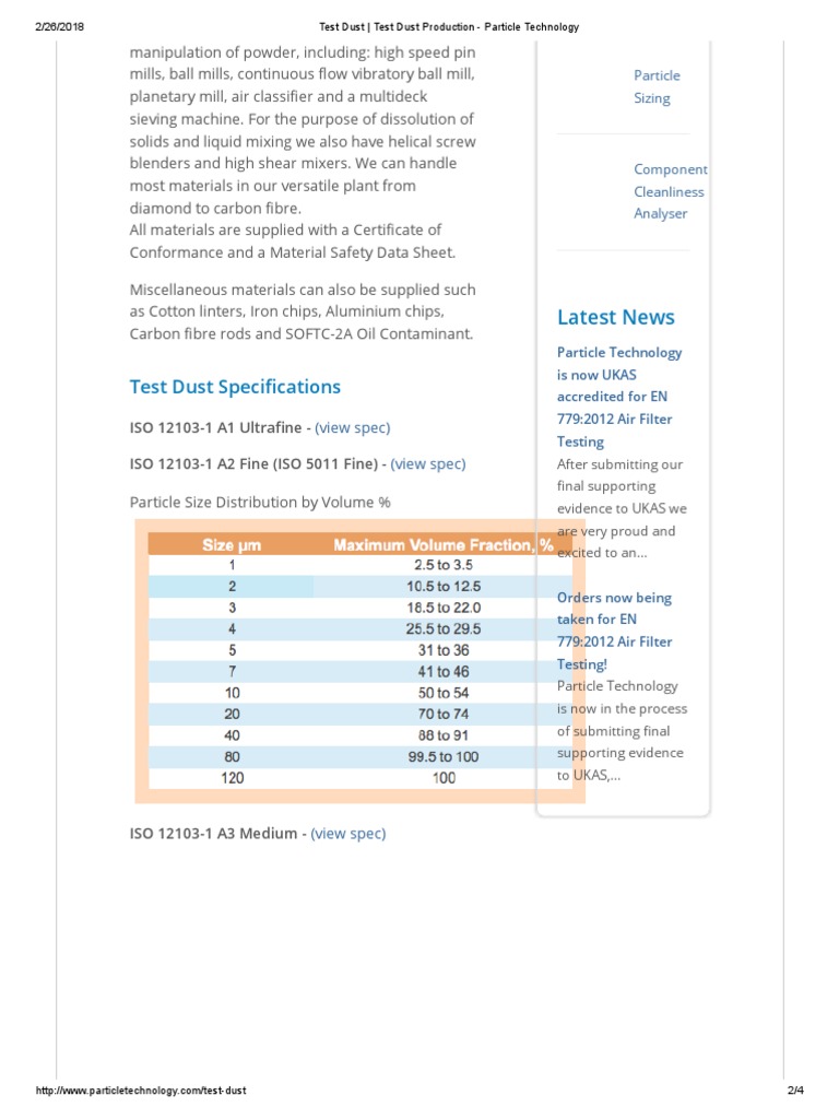 Test Dust - Test Dust Production - Particle Technology | PDF | Particle ...