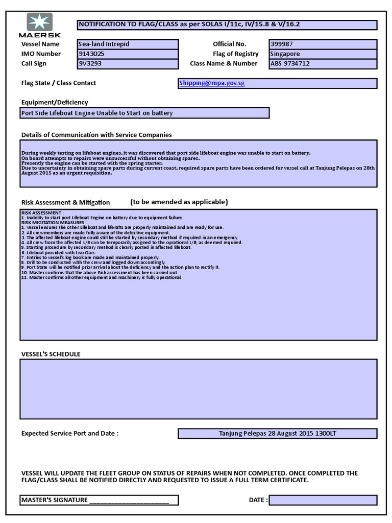 Risk Assessment Port Side Lifeboat Engine Starter Failure | PDF | Ships ...
