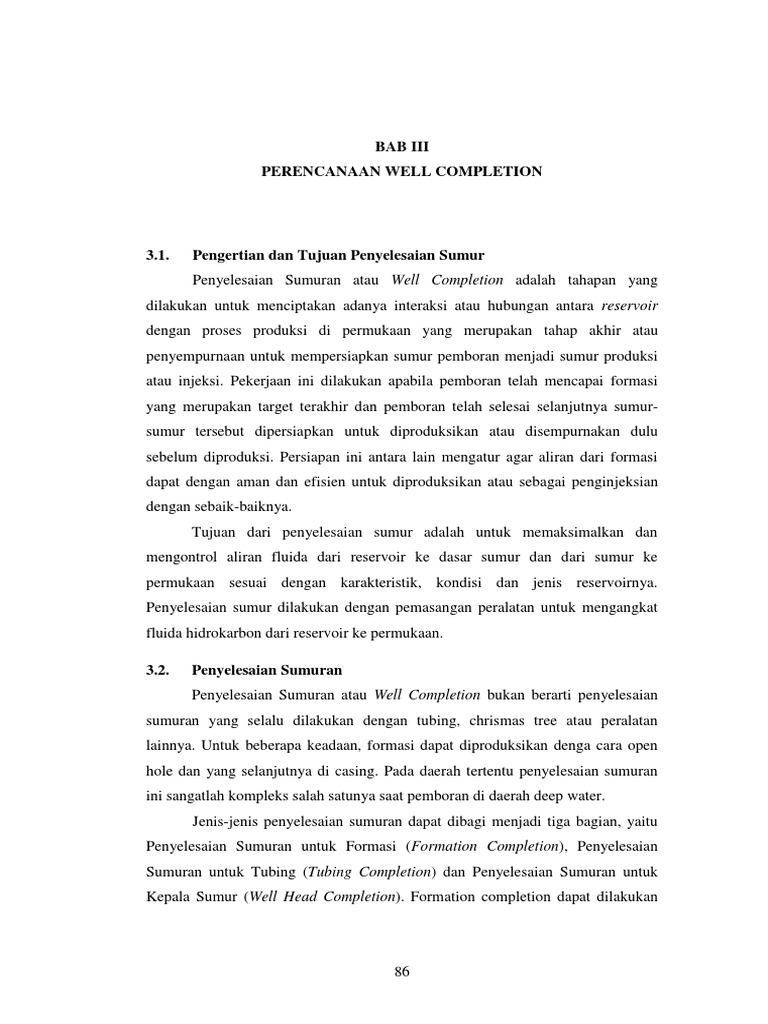 BAB 3 Jenis Well Completion + Perencanaan Edited Fix 4 Revisi Referensi ...