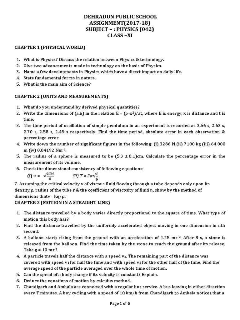 Physics Assignments on Motion, Gravitation, and Properties of Matter ...