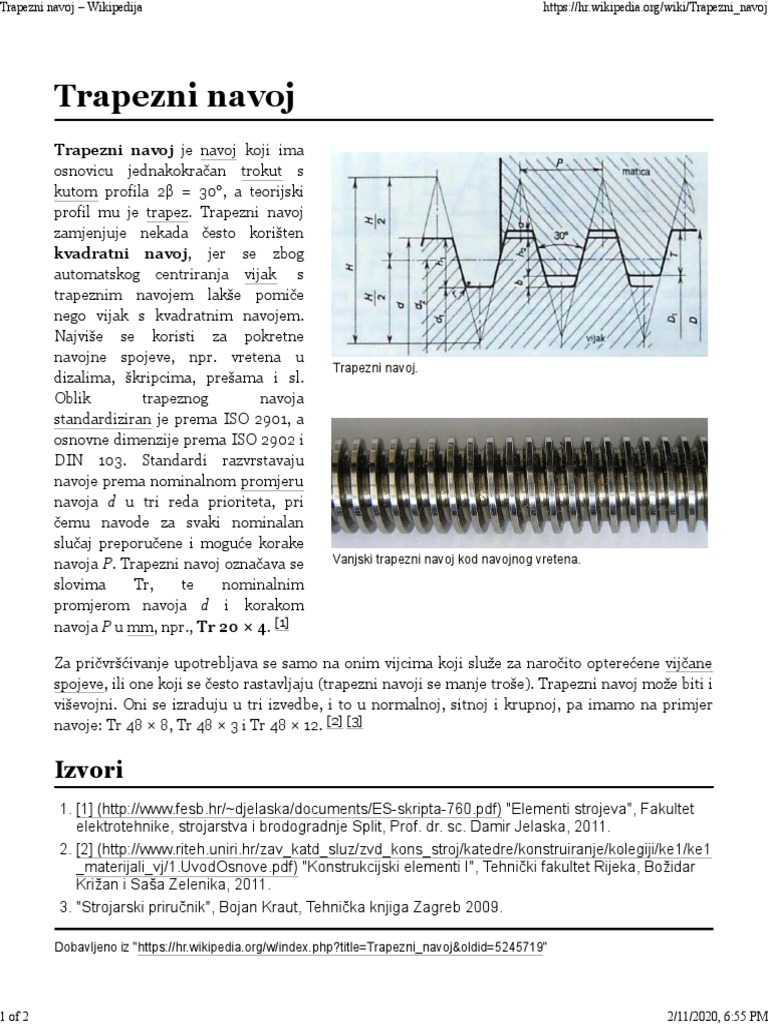 Trapezni Navoj | PDF