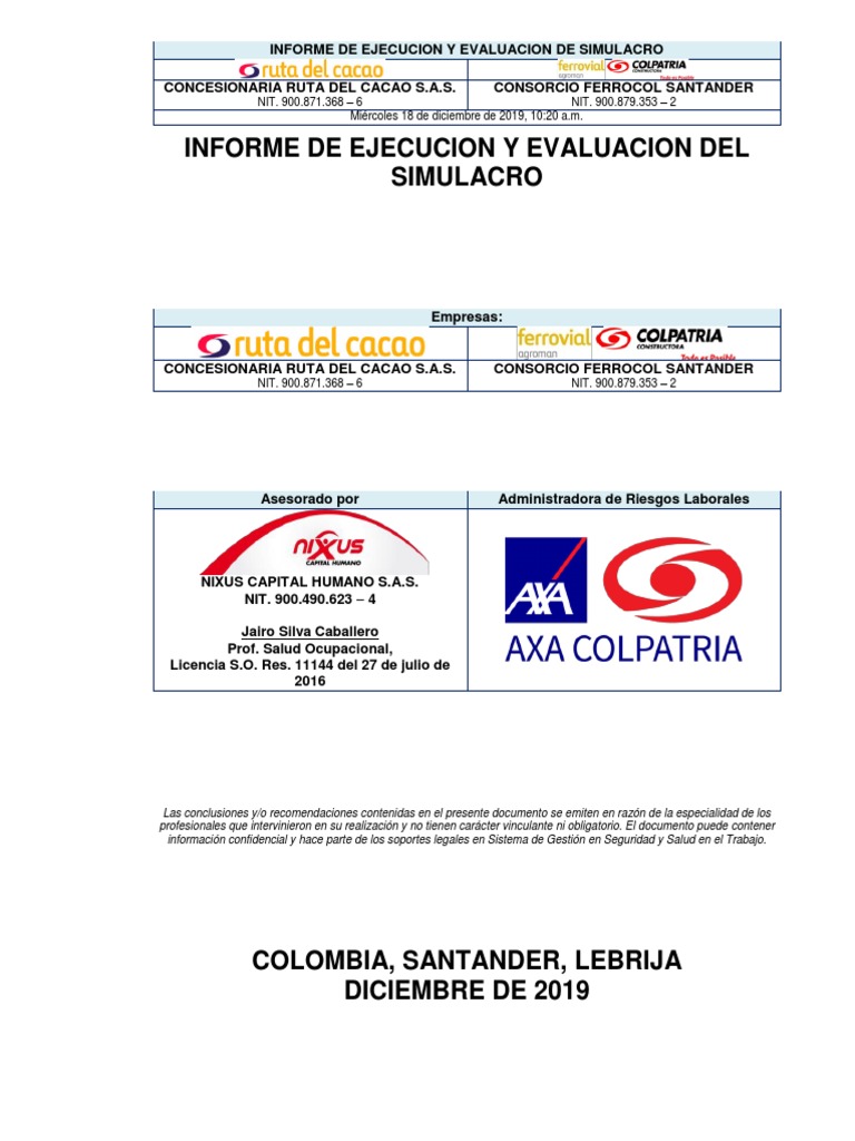 Info Simulacro Ruta Del Cacao - Ferrocol PDF | PDF