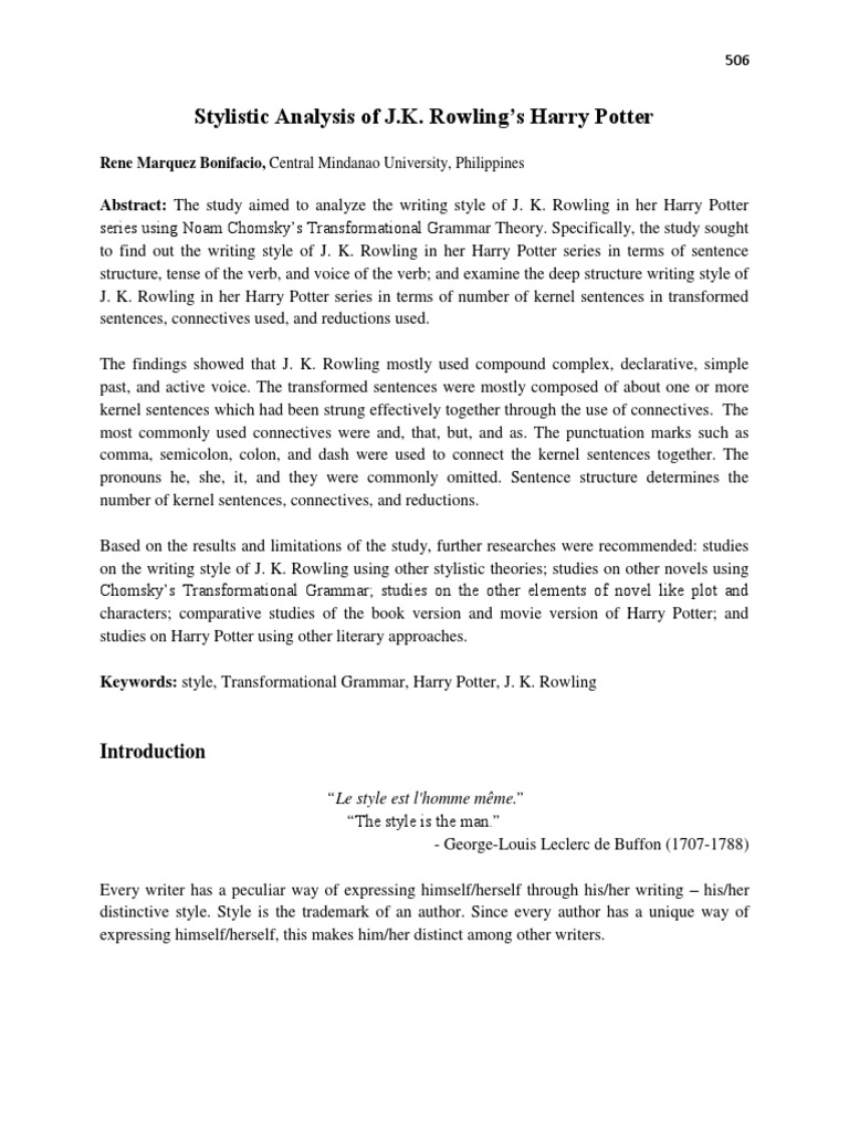 J.K. Rowling's Harry Potter Style Analysis | PDF | Perfect (Grammar ...
