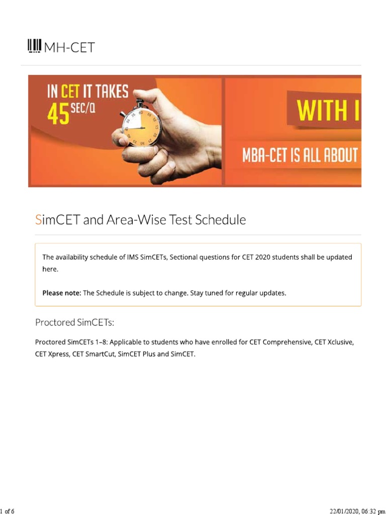 SimCET and Area-Wise Test Schedule PDF | PDF