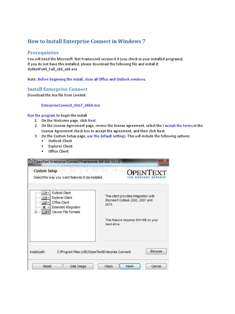 How To Install Enterprise Connect in Windows 7 PDF | PDF