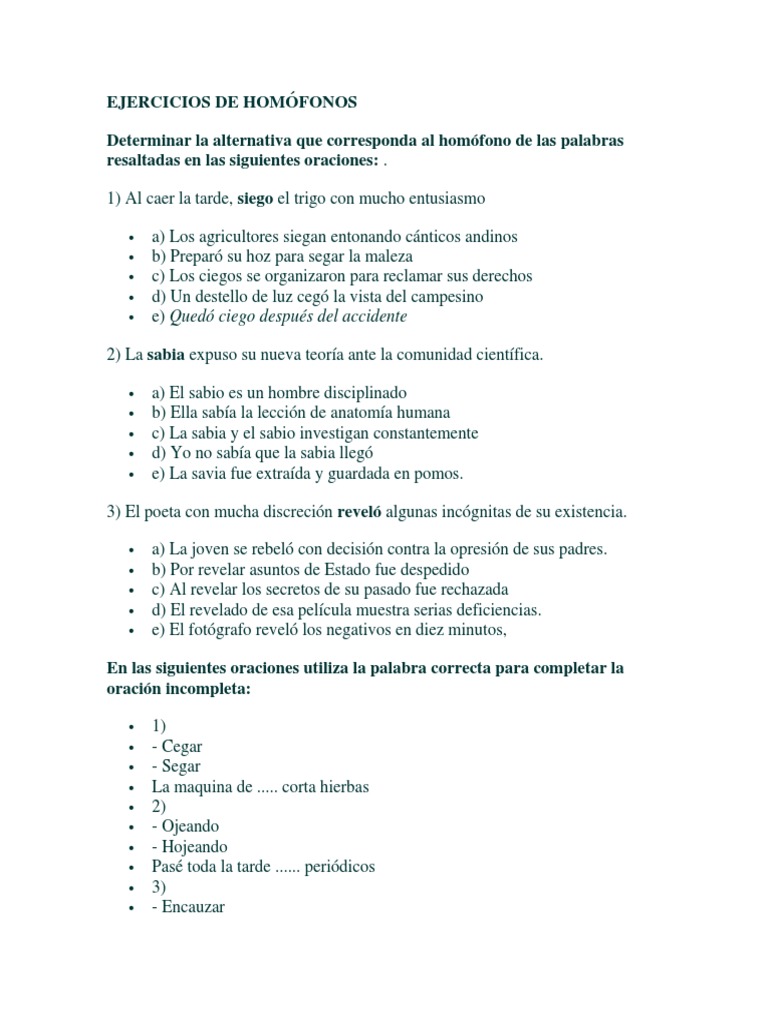 Ejercicios de Homófonos | PDF