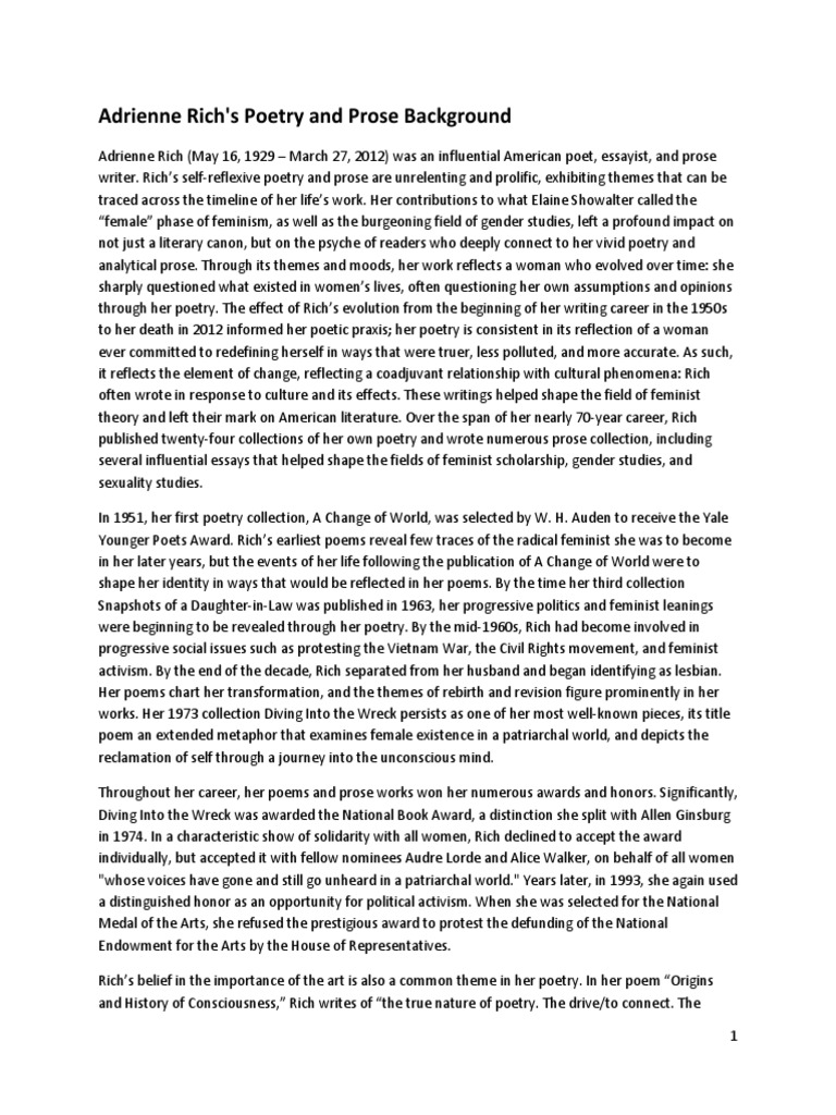 Adrienne Rich | PDF | Feminism | Gender Studies