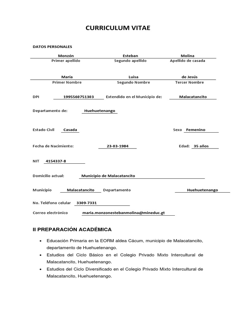 Curriculum Vitae María Luisa Monzón Esteban de Molina 2017 2 | PDF | Educación Secundaria | Plan ...