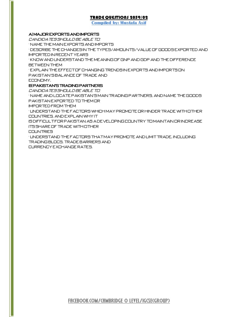 Trade Questions 2059 | PDF | Exports | Cotton