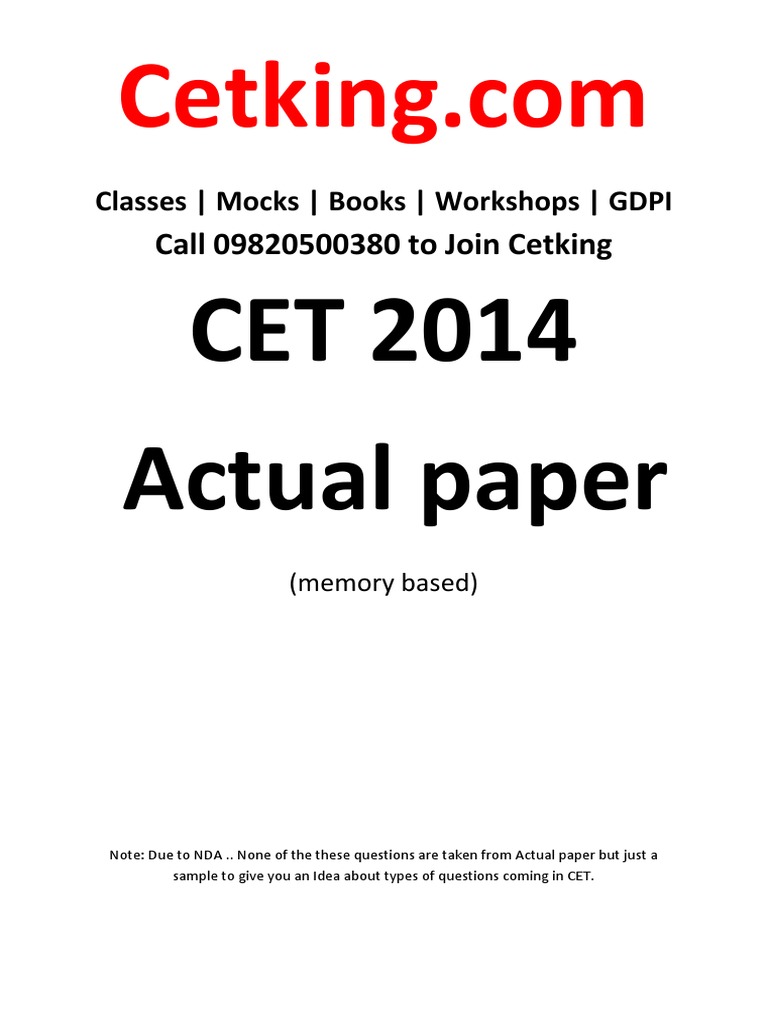 CETking MBA CET 2014 Question Paper With Solution PDF | PDF | Economic ...