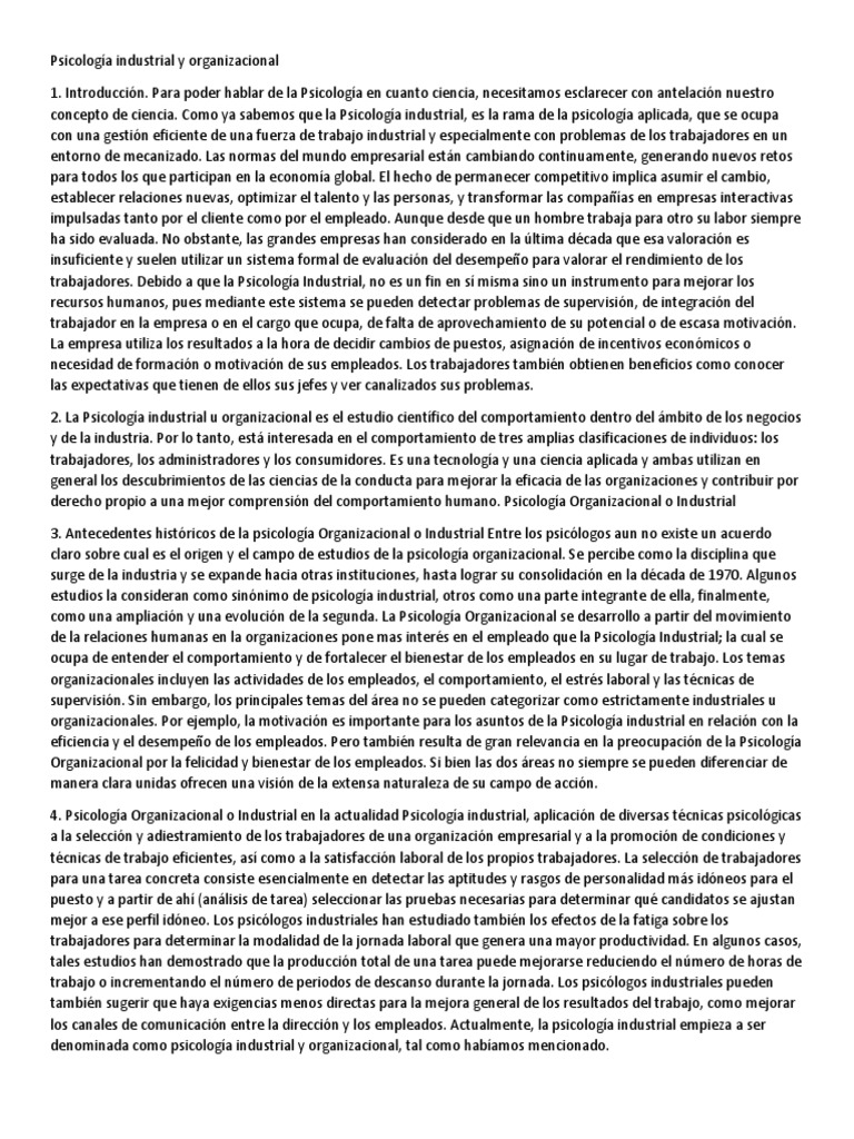 Psicología Industrial Y Organizacional Pdf Psicología Industrial Y