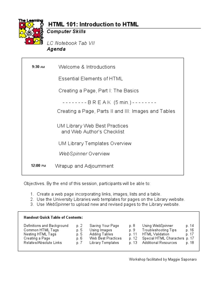 HTML 101: Introduction To HTML: LC Notebook Tab VII | PDF | Html | Html ...