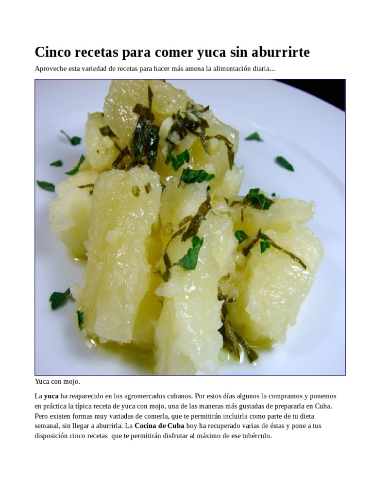 Cinco Recetas para Comer Yuca | PDF | Queso | Aceite de oliva