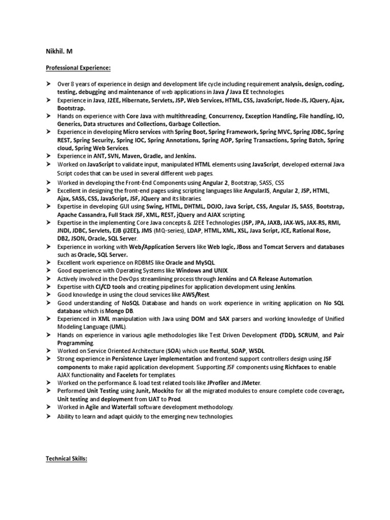 Nikhil Java Resume | PDF | Java Server Pages | Spring Framework