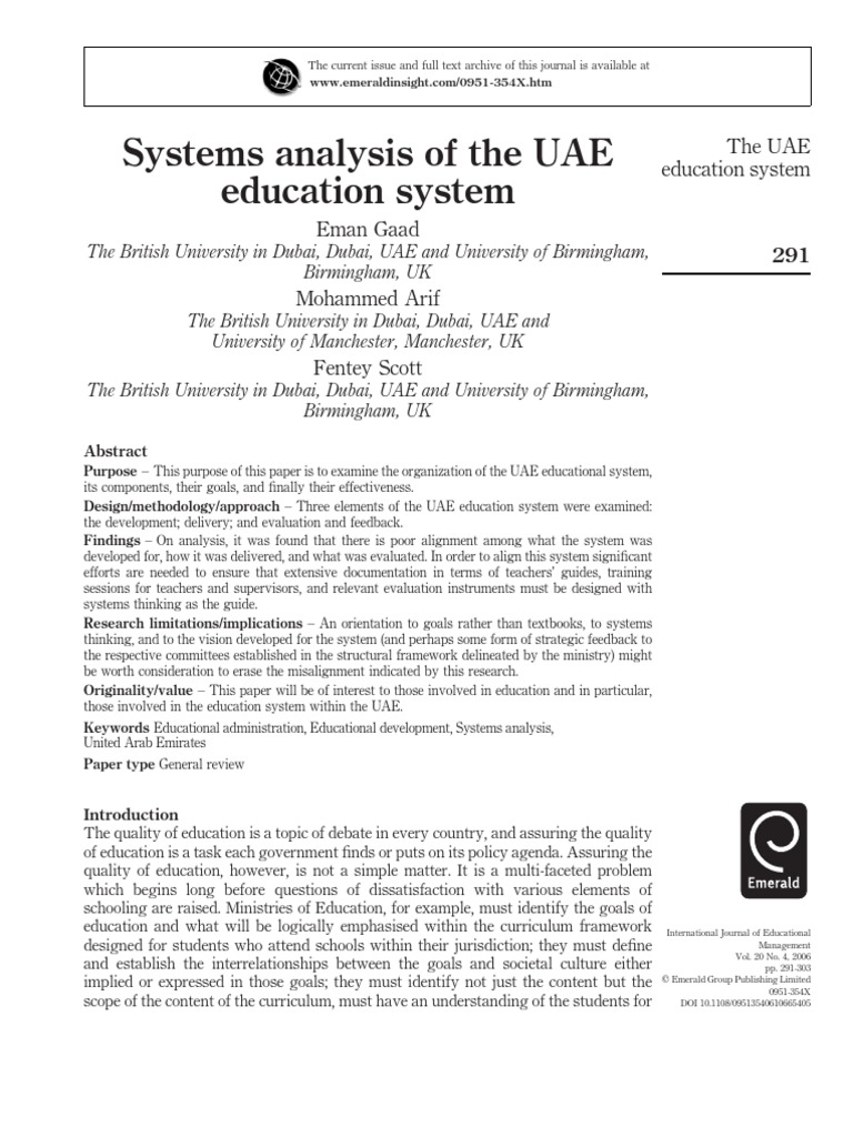 Systems Analysis of The Uae Education System | PDF | Curriculum ...