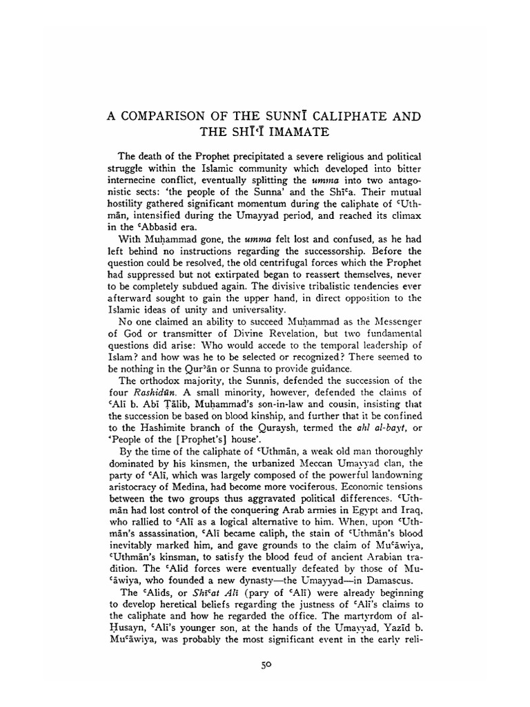 Sunni Caliphate vs. Shi'a Imamate Explained | PDF | Shia Islam | Sunni ...