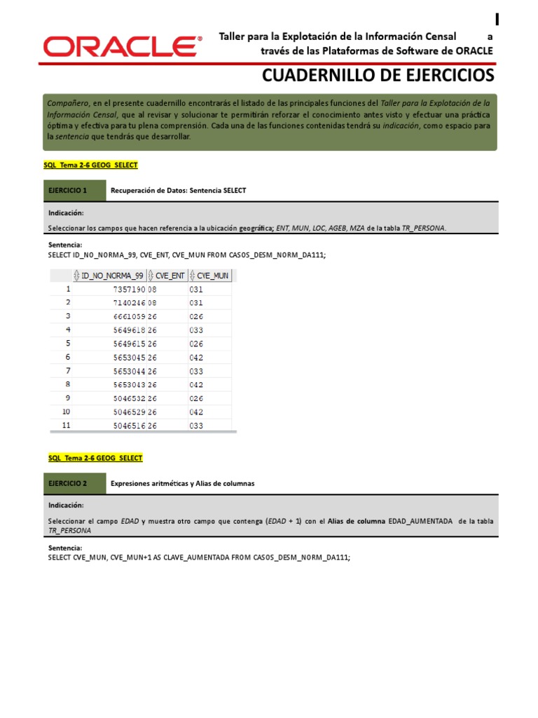Cuadernillo de Ejercicios Con Respuestas SQL | PDF | SQL | Gestión de datos