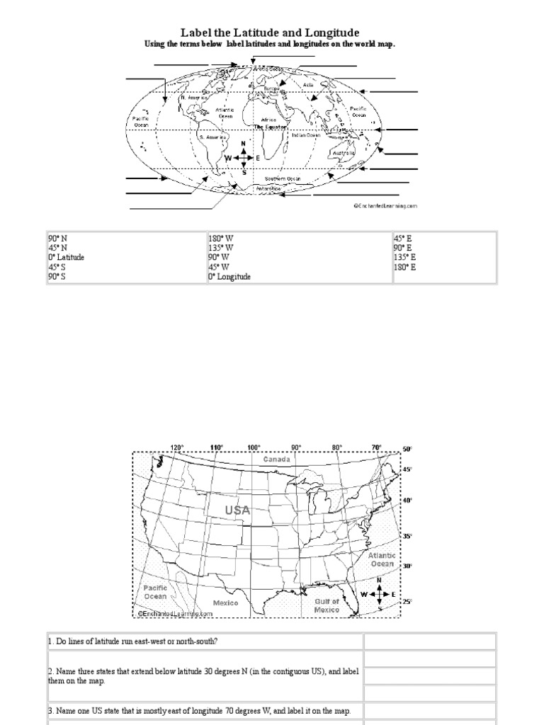 Longitude And Latitude World Map Worksheet
