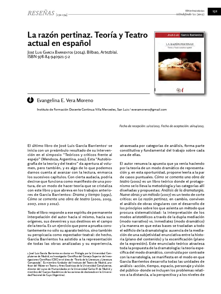La Razon Pertinaz Teoria y Teatro Actual en Espaniol Jose Luis Garcia ...