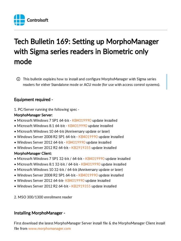 Tech Bulletin 169 - Setting Up MorphoManager With Sigma Series Readers ...