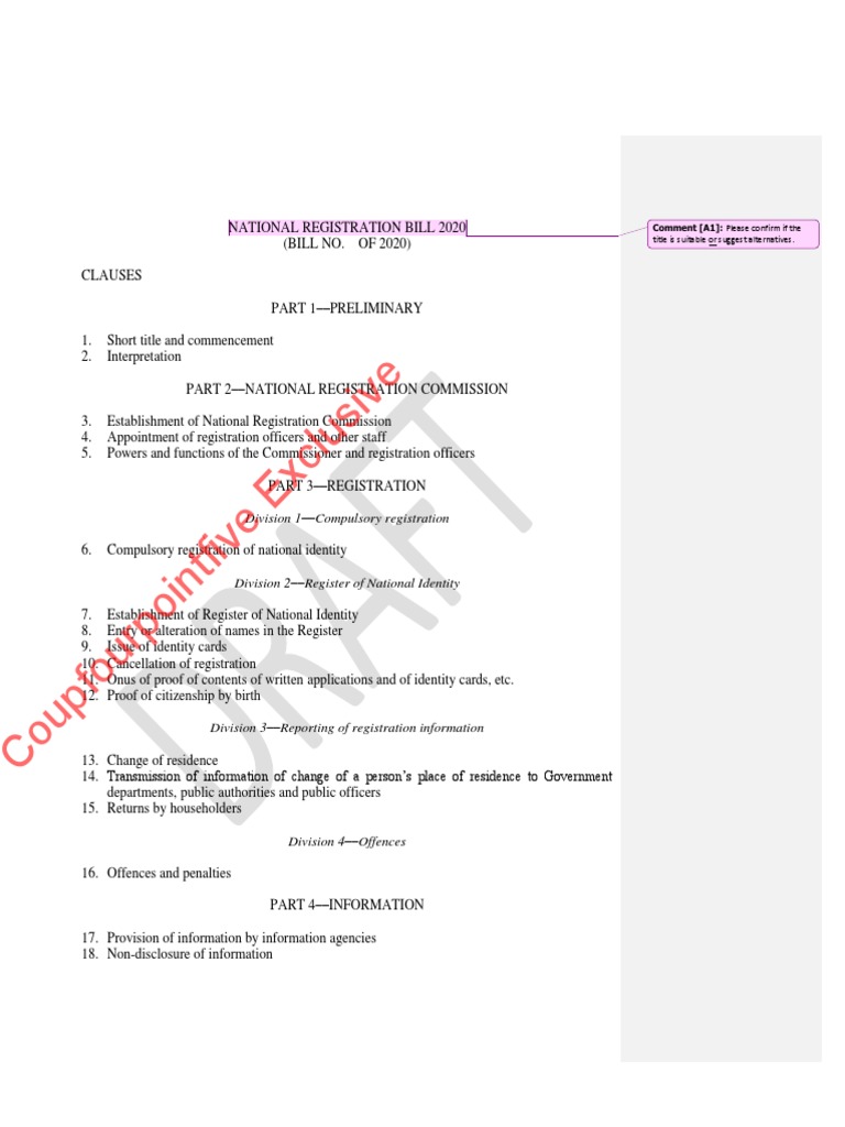 National Registration Act 2020 Overview | PDF | Birth Certificate ...