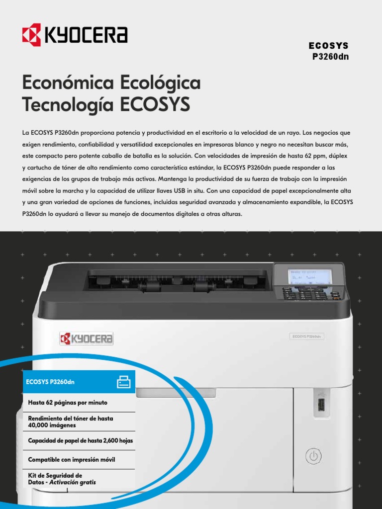 Ecosys p3260dn | PDF | Impresora (Computación) | Telecomunicaciones