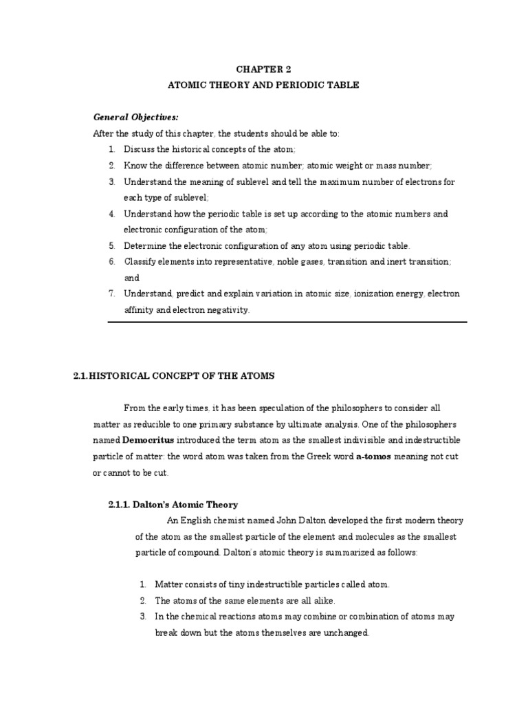 Chapter 2 Atomic Theory and Periodic Table | PDF | Atoms | Periodic Table