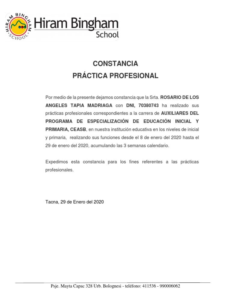 CONSTANCIA DE Practicas Profesionales | PDF