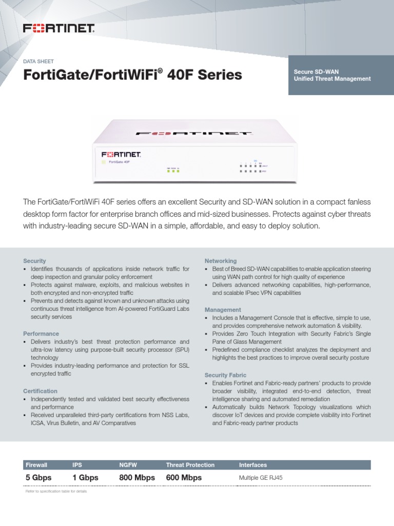 Fortigate Fortiwifi 40f Series | PDF | Computer Network | Transport ...