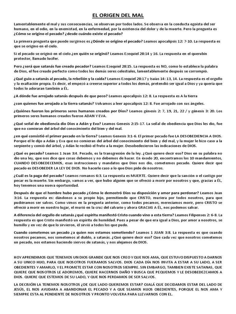 El Origen Del Mal | PDF | Satán | Pecado