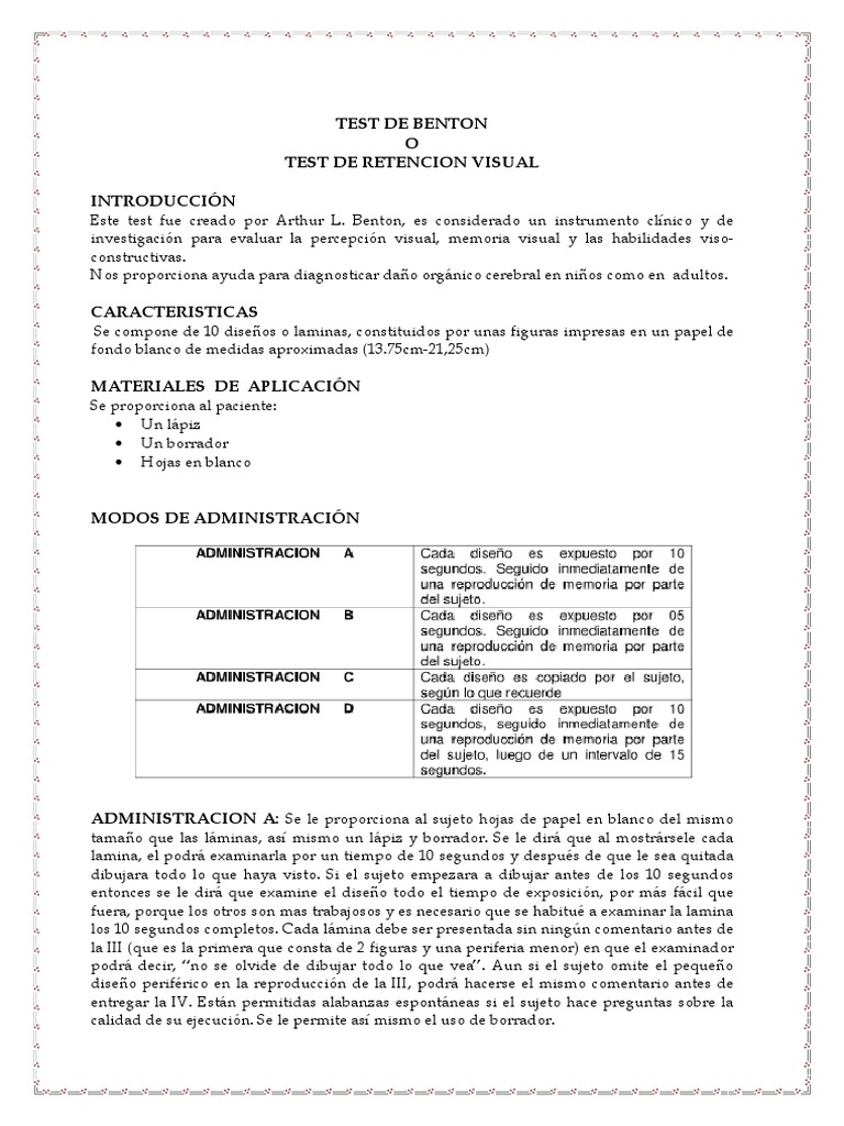 TEST DE BENTON Memoria Visual | PDF | Science | Ciencia y Tecnología