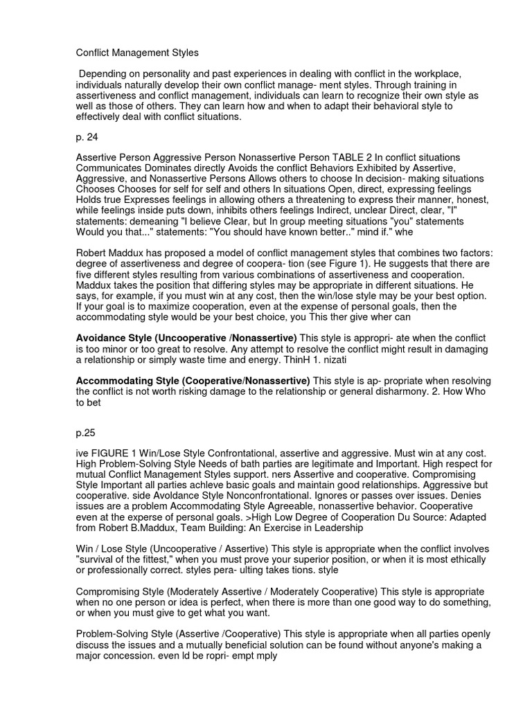 Conflict Management Styles | PDF | Conflict Resolution | Emotions