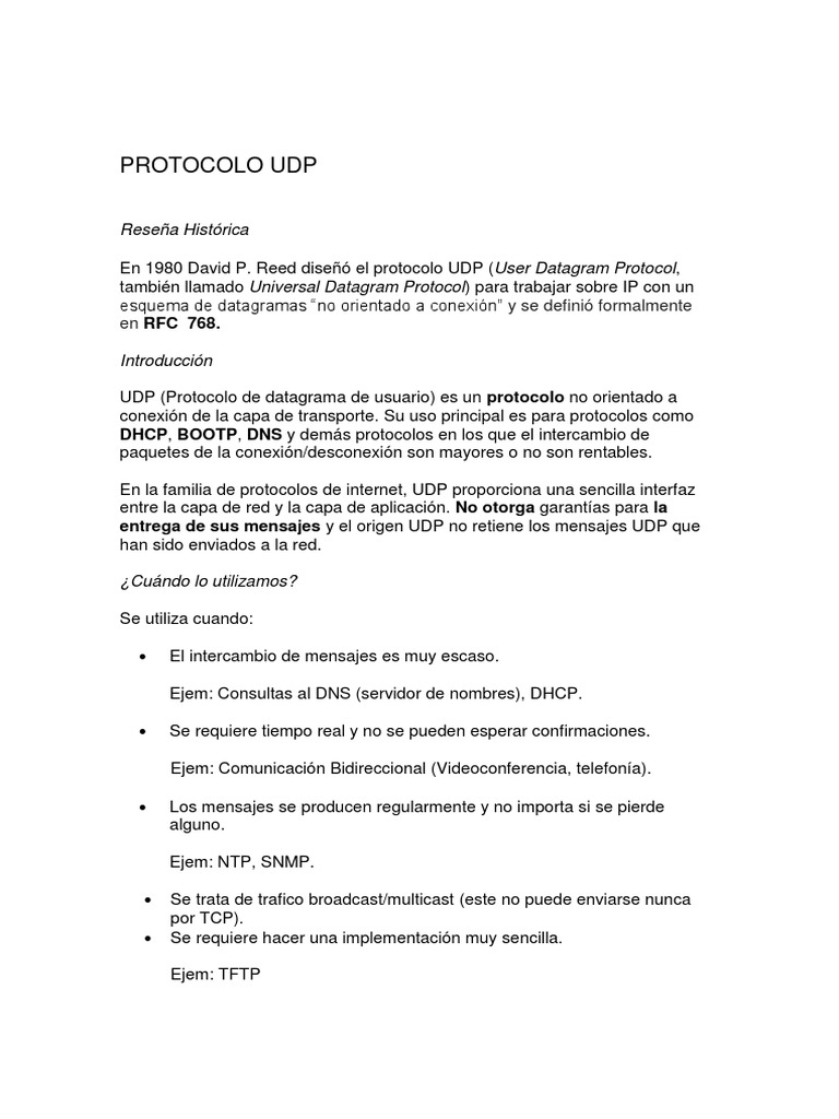 Protocolo Udp | PDF | Protocolos de internet | Modelo osi