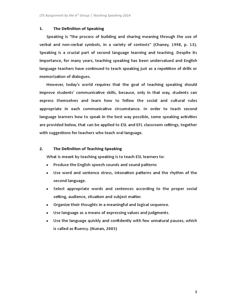 The Definition of Speaking | Download Free PDF | Language Education ...