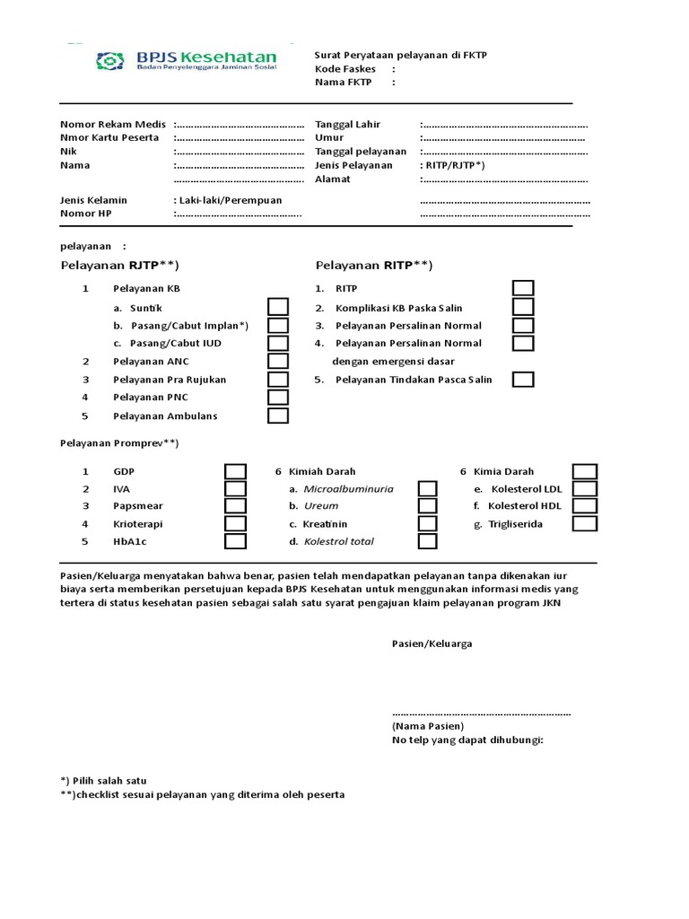 Surat Peryataan Pelayanan FKTP | PDF