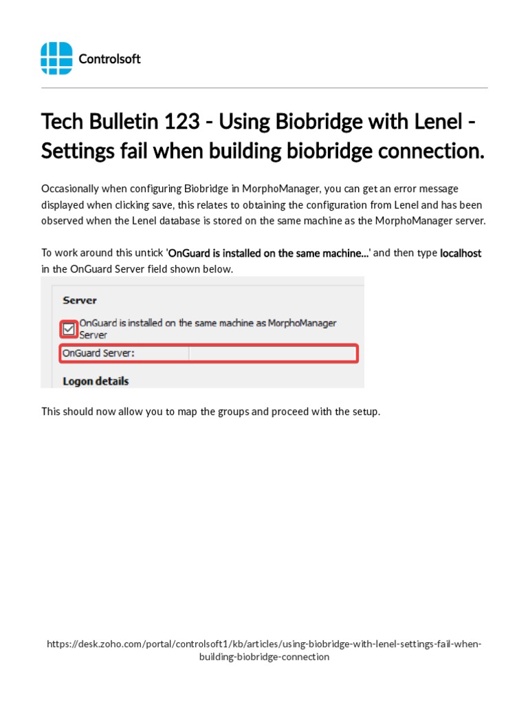 Biobridge Setup with Lenel Issues | PDF