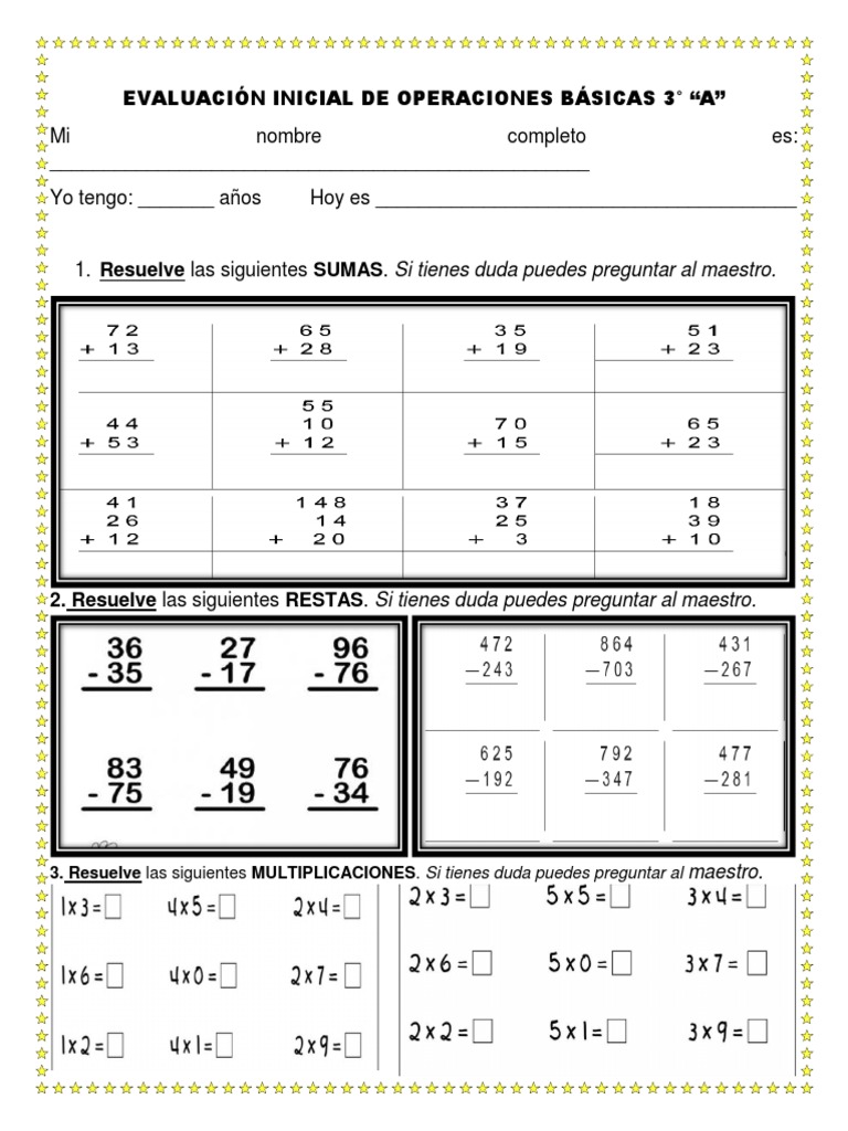 EVALUACIÓN INICIAL DE OPERACIONES BÁSICAS 3a | PDF