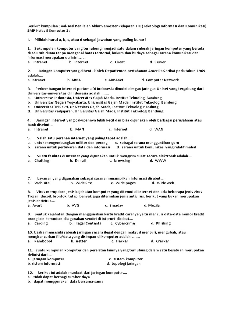 Soal Tik Kelas 9 Pdf