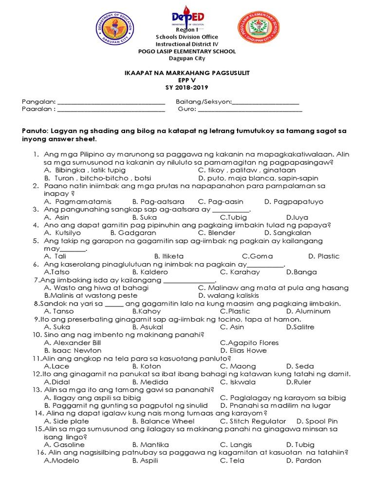 Epp 5-4TH Quarter Exam | PDF