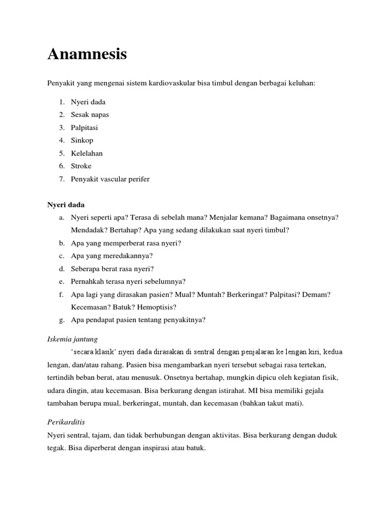 Anamnesis, Pemeriksaan Fisik Dan Saran Anjuran Aritmia | PDF