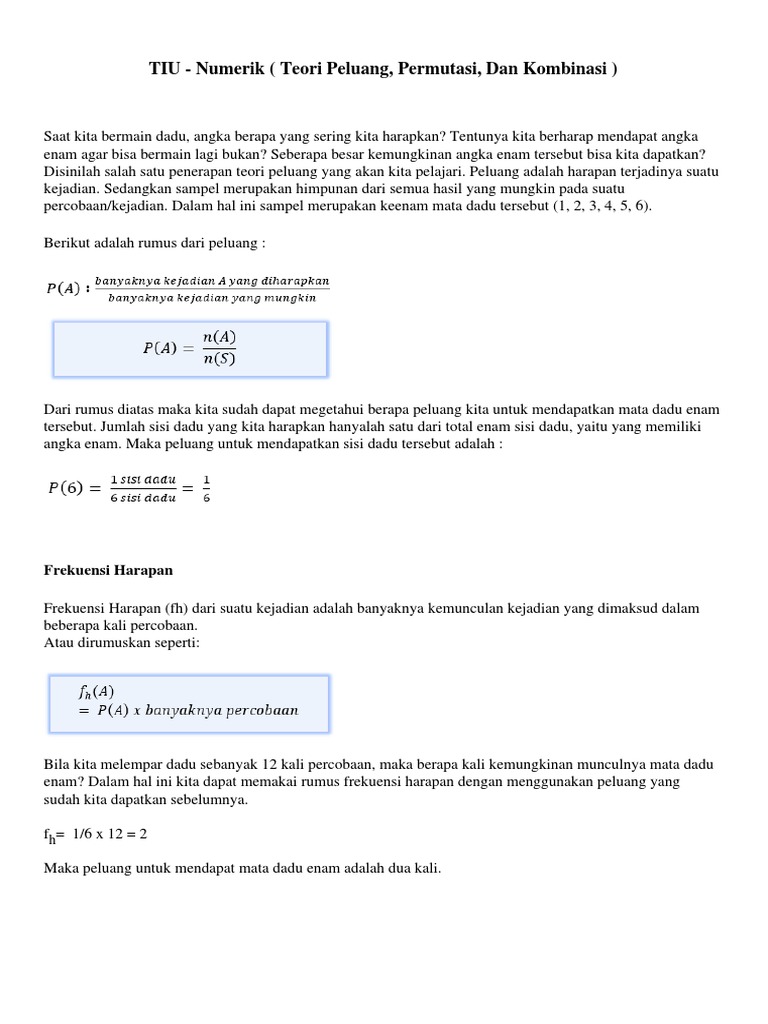 Materi - Teori Peluang Permutasi Dan Kombinasi | PDF