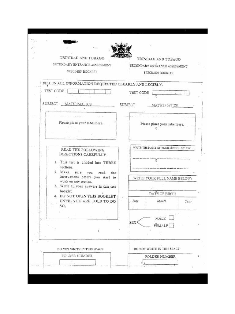 SEA Specimen Paper 2019 Question Booklet PDF | PDF